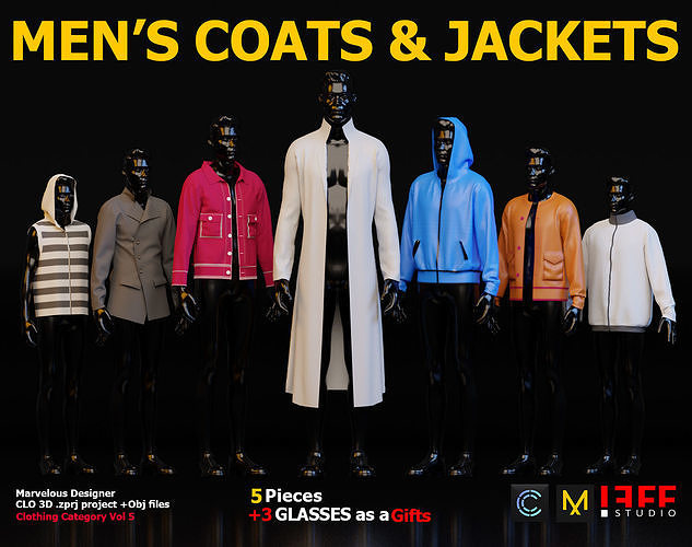 3D model 7 MANS COATS AND JACKETS Marvelous Designer VR / AR / low-poly ...