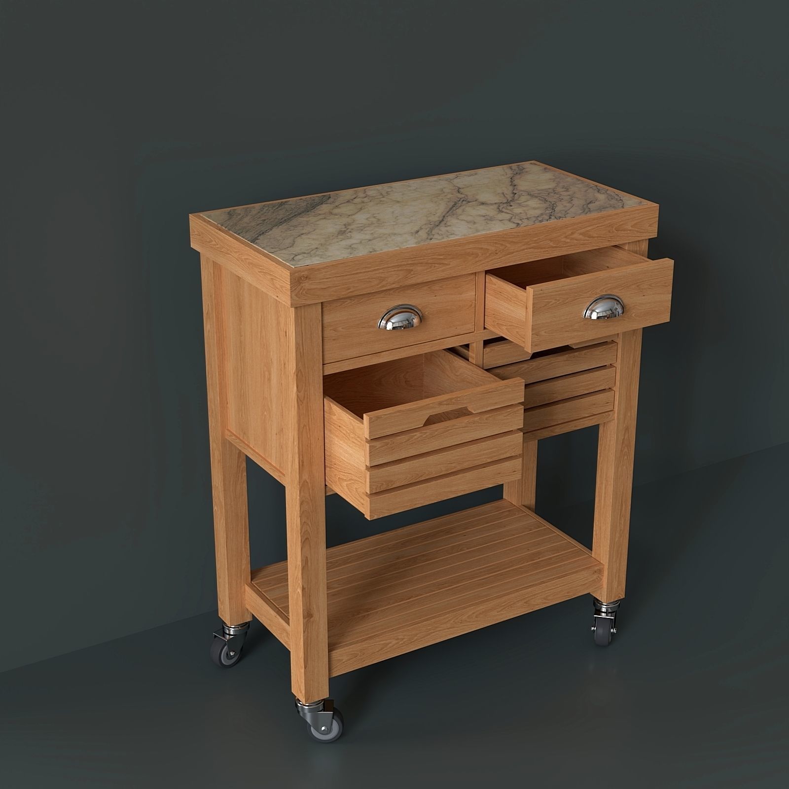 Wooden serving table on wheels 2 3D model | CGTrader