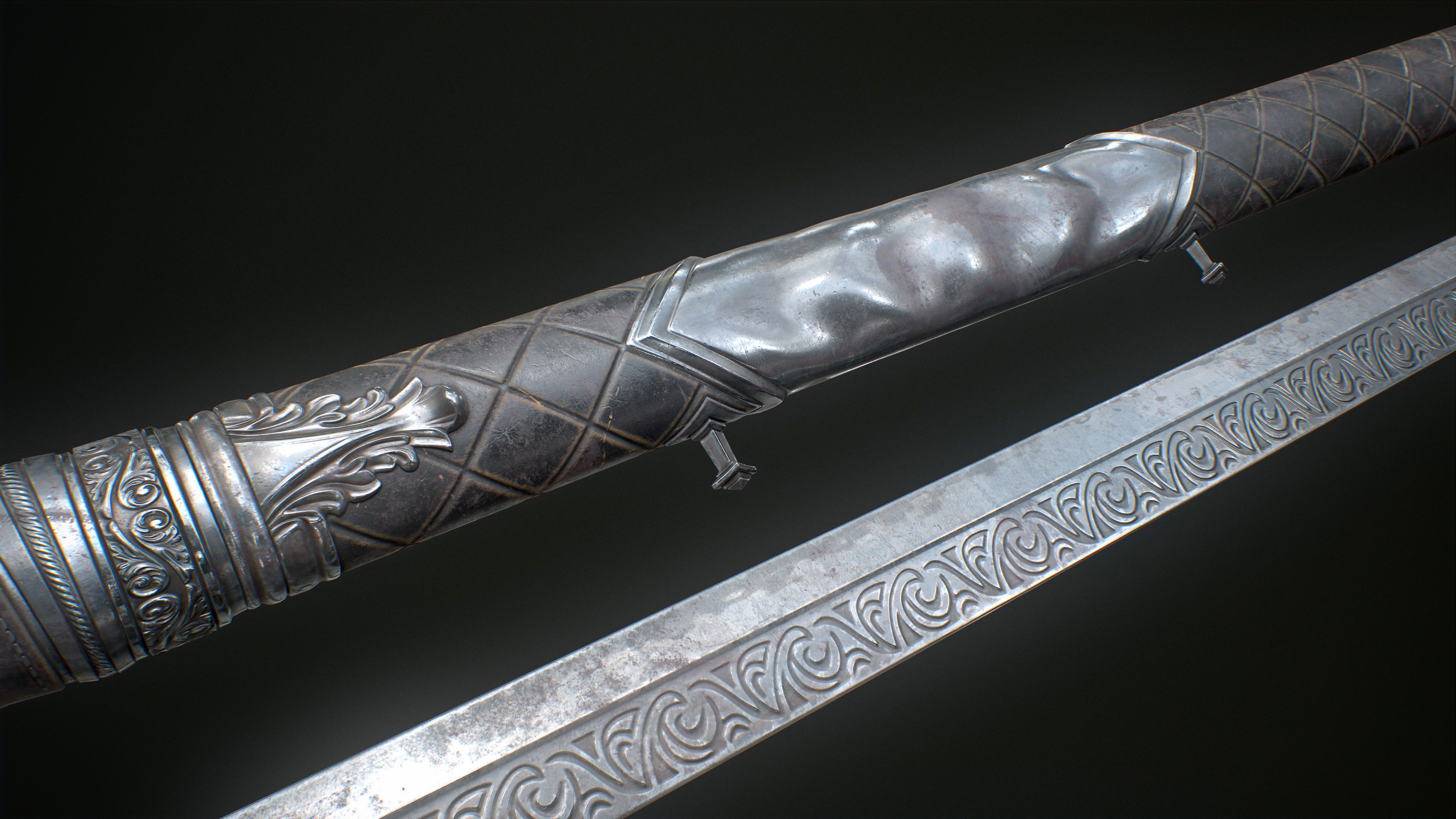 3D model Ornamental sword Low-poly Game-Ready PBR VR / AR / low-poly ...