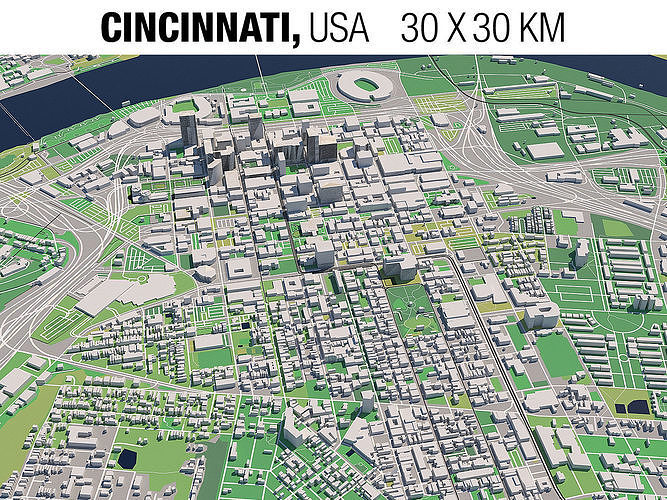 Cincinnati Ohio USA 30x30km City Map 3D model | CGTrader