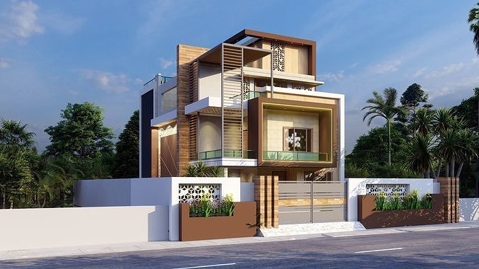 Exterior view of residential compelete file 3D model animated | CGTrader