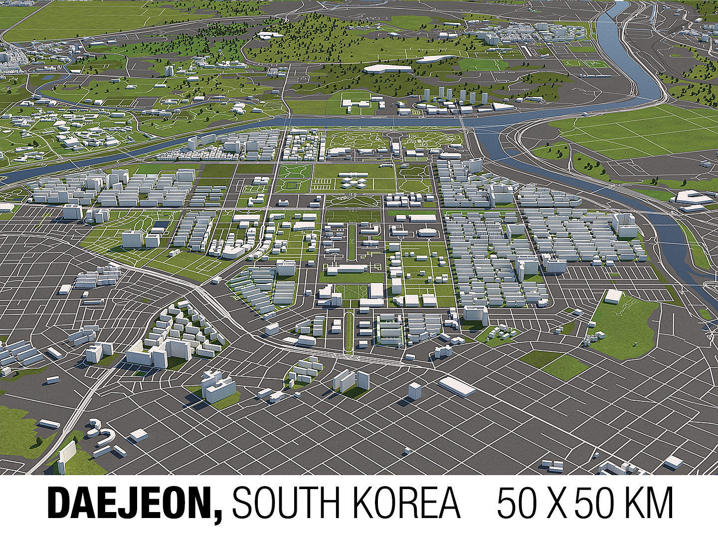 Daejeon South Korea 50x50km City Map 3D model | CGTrader