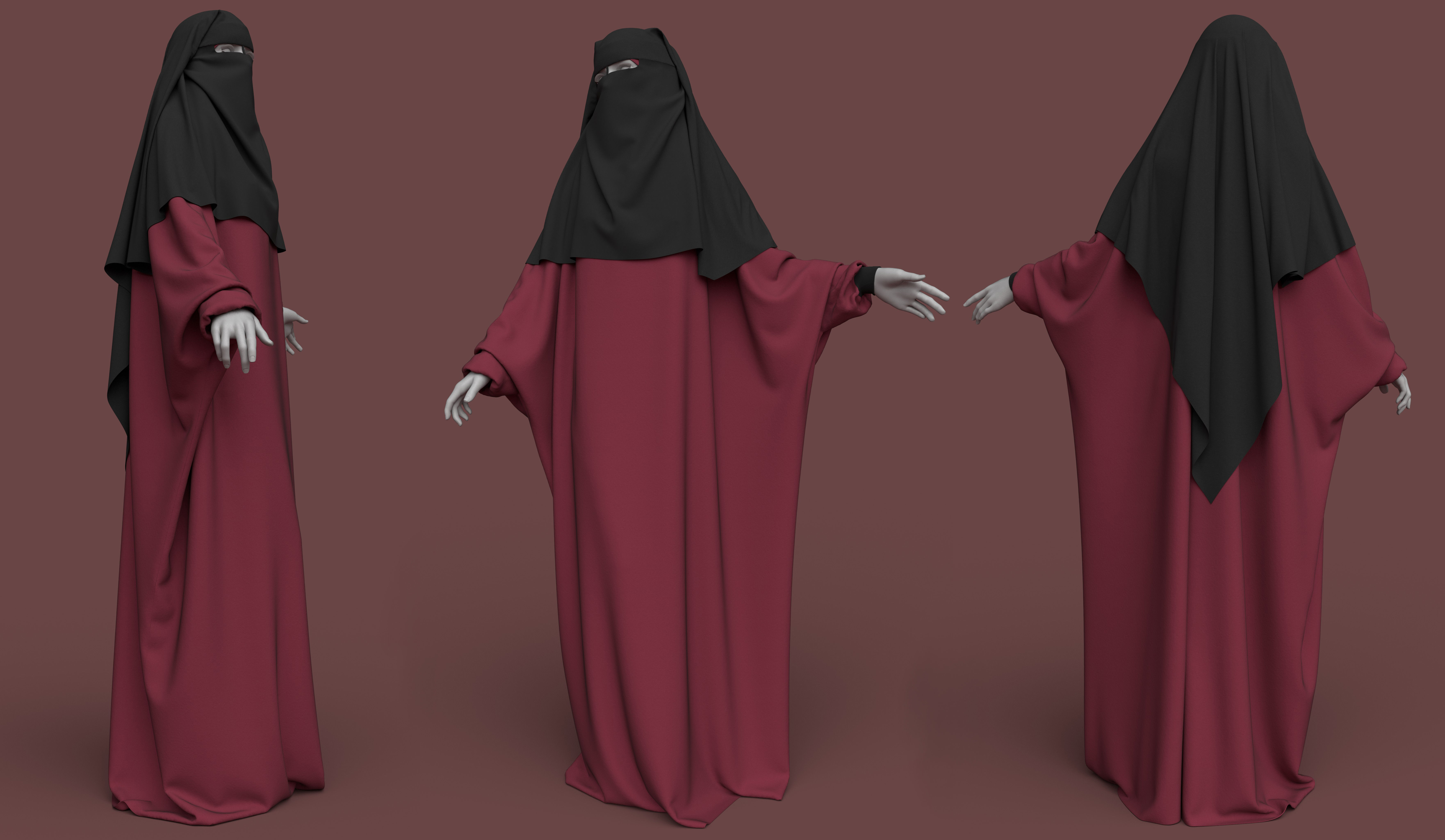 2 jilbebs and niqab 3D model animated | CGTrader