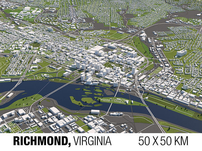 Richmond Virginia USA 50x50km 3D model | CGTrader