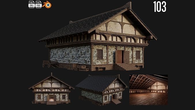 3D model Old Medieval Building 4K Textures GameReady 103 VR / AR / low ...