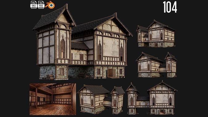 3D model Old Medieval Building 4K Textures GameReady 104 VR / AR / low ...
