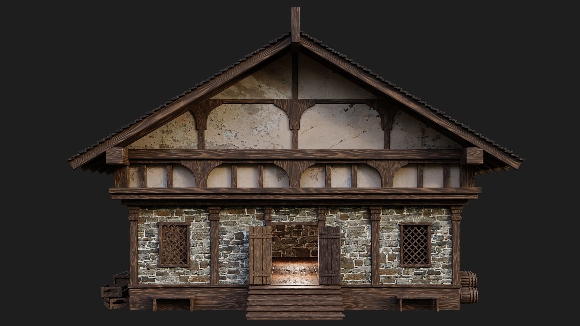 3D model 4 Old Medieval Buildings Pack 4K Textures GameReady 101 to 104 ...