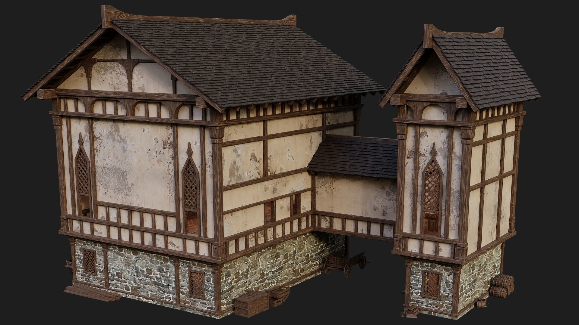 3D model 4 Old Medieval Buildings Pack 4K Textures GameReady 101 to 104 ...