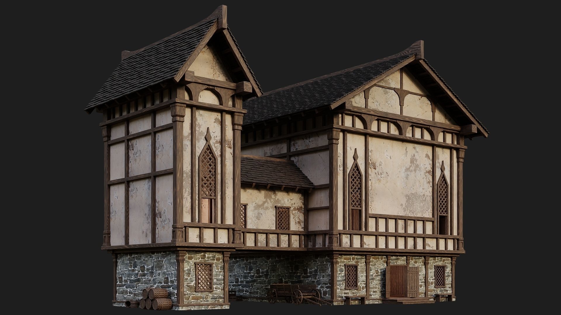 3D model 4 Old Medieval Buildings Pack 4K Textures GameReady 101 to 104 ...