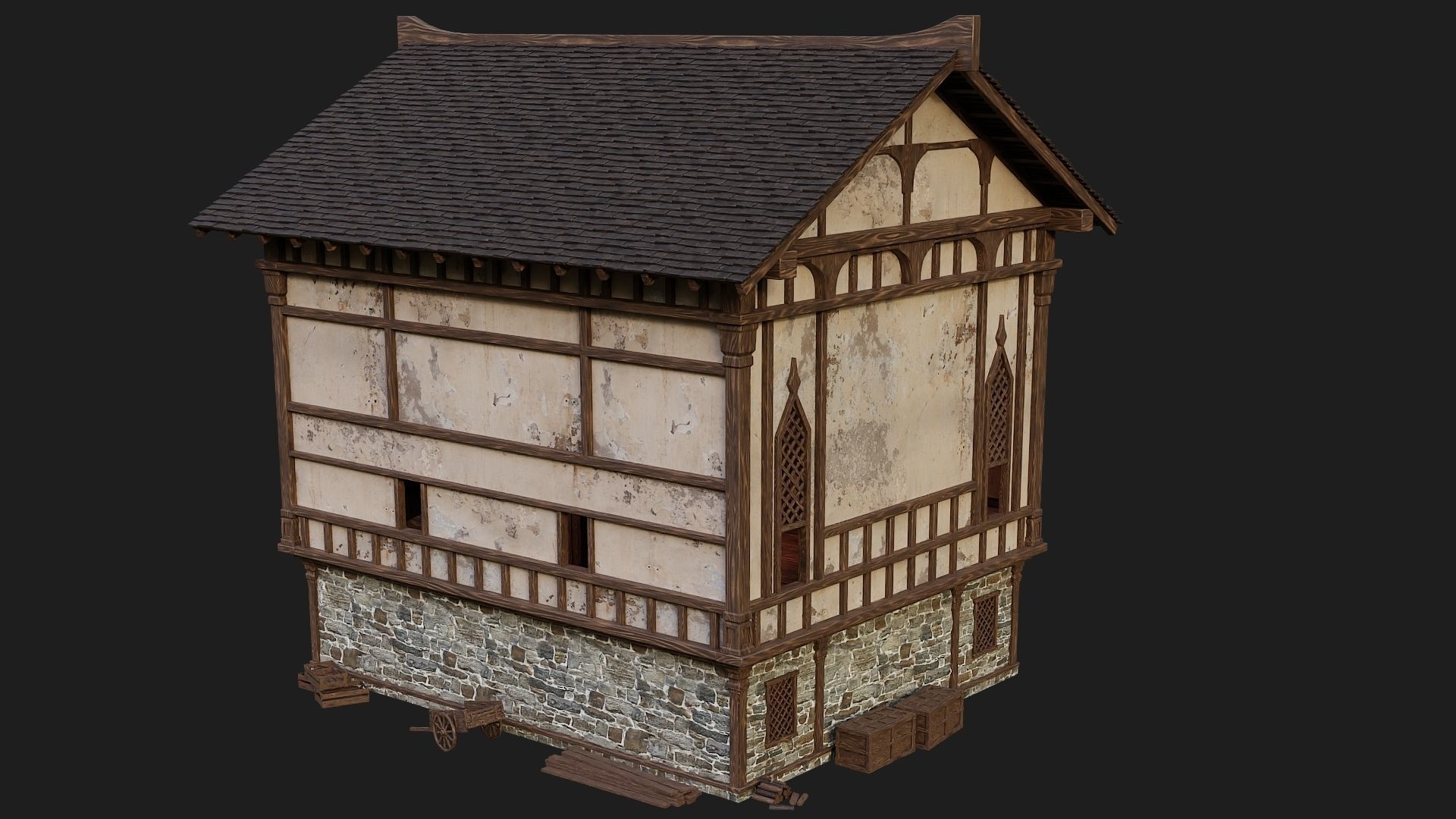 3D model 4 Old Medieval Buildings Pack 4K Textures GameReady 101 to 104 ...