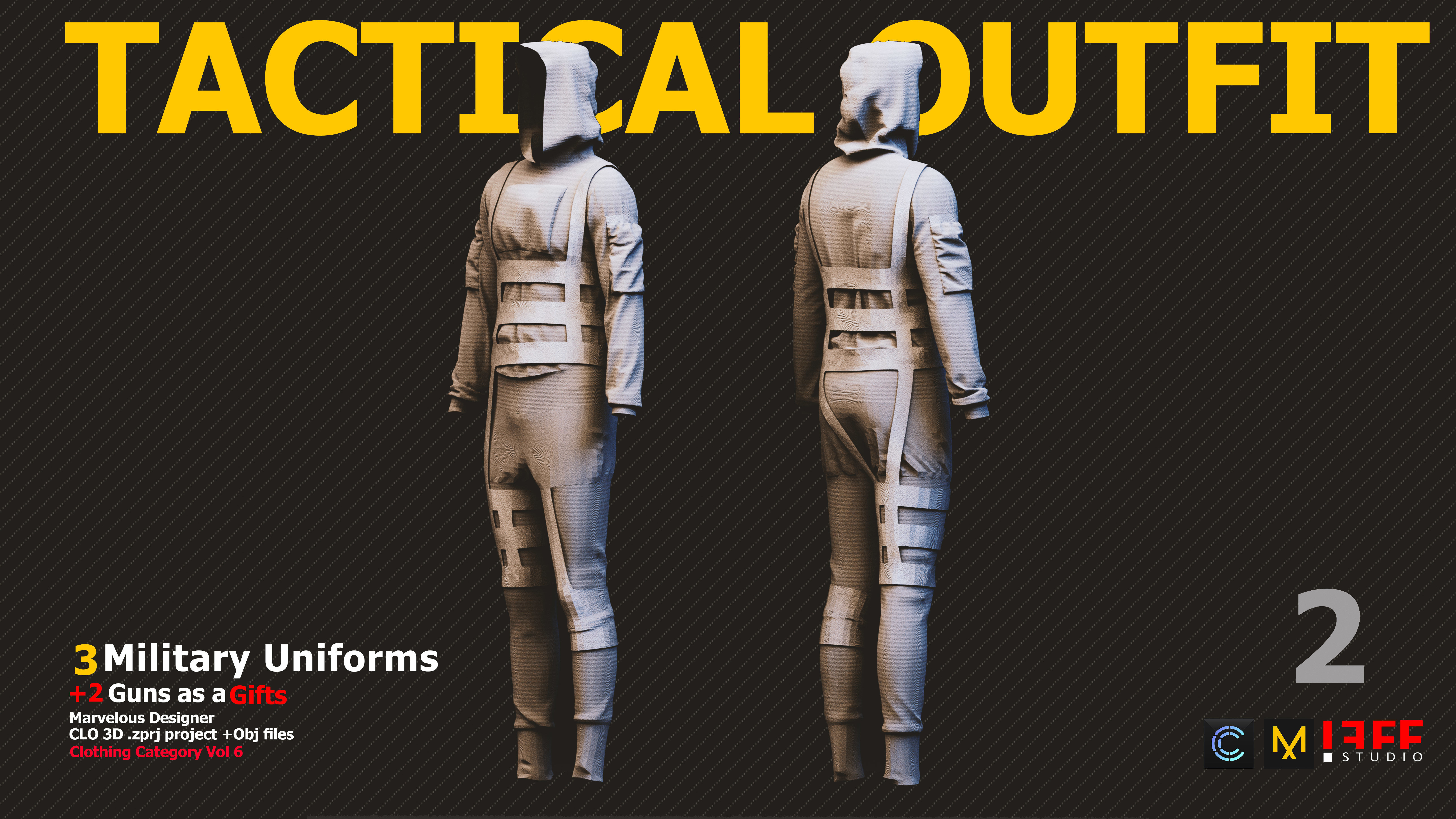 3D model 3 TACTICAL ARMY UNIFORMS Marvelous Designer and obj VR / AR ...