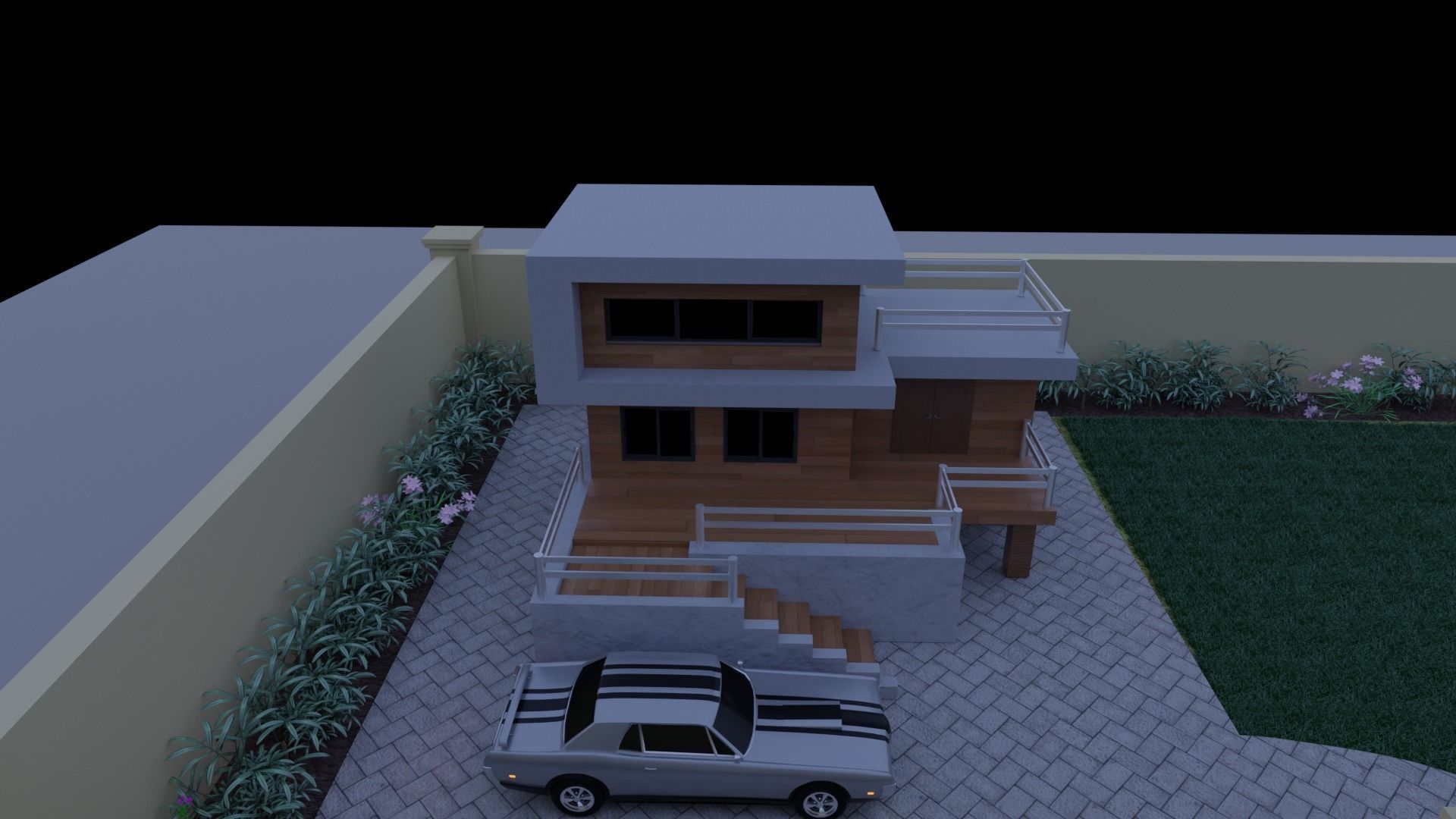 A modern house with big beautiful garden 3D model | CGTrader