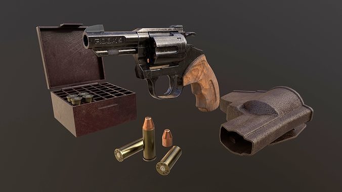 3D model Rook Compact Old Revolver with Accessories VR / AR / low-poly ...