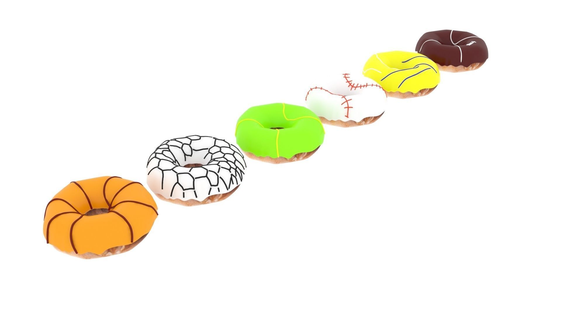 Sports Ball Decorated Donuts 3D model | CGTrader