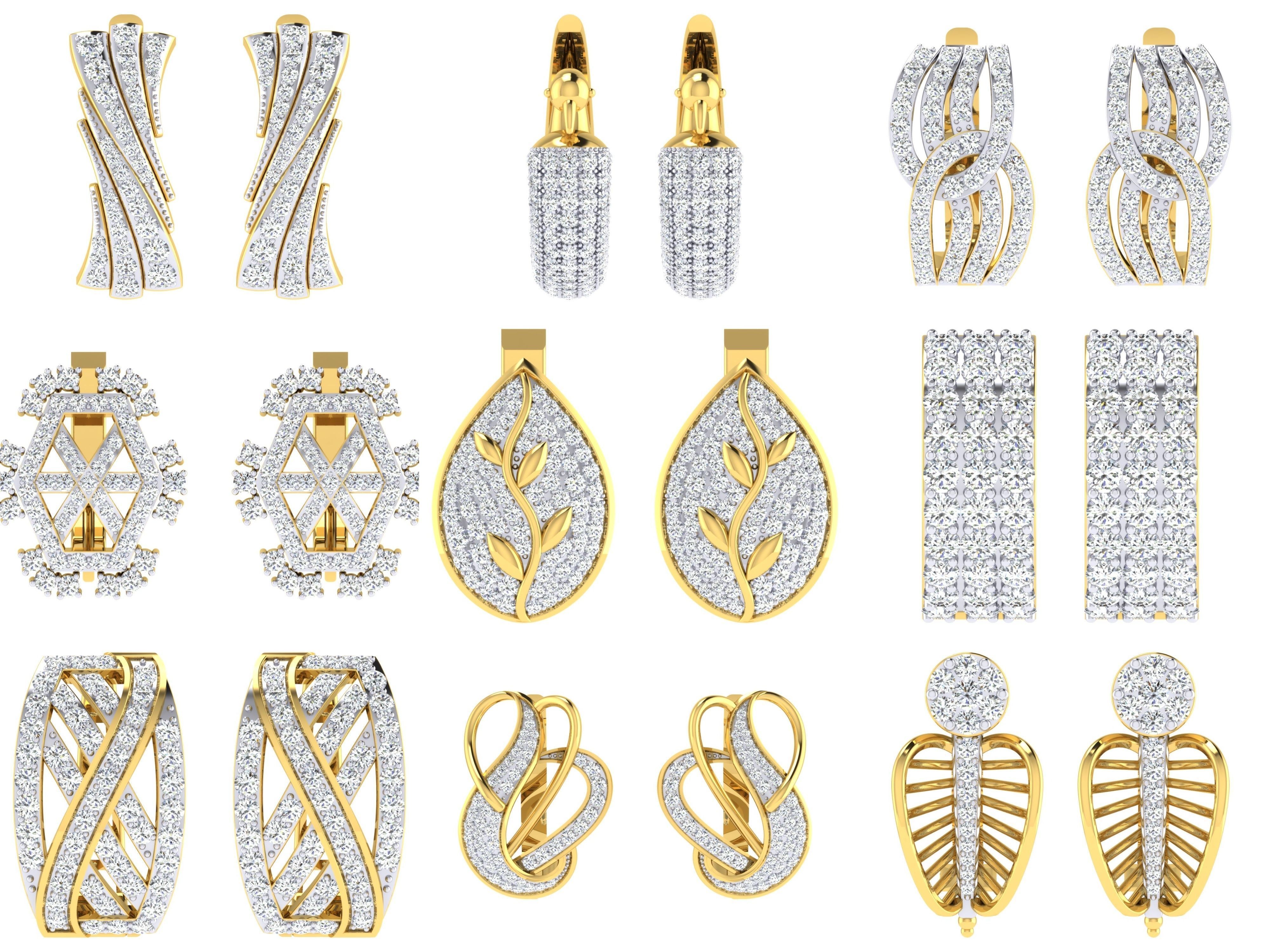 100 Solitaire Women Earring 3dm STL OBJ FBX Render Collection | CGTrader