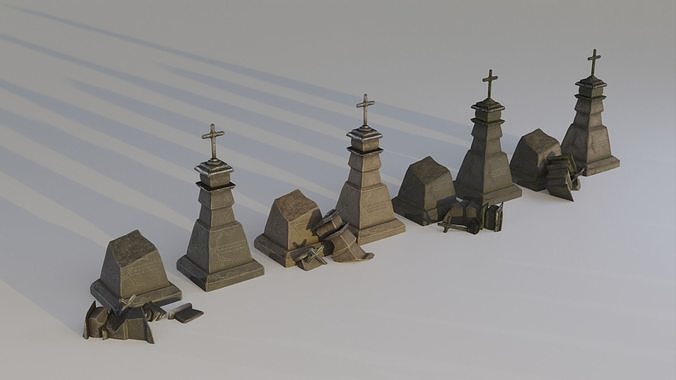3D model Hand Sculpted cemetery gravestones part 9 VR / AR / low-poly ...