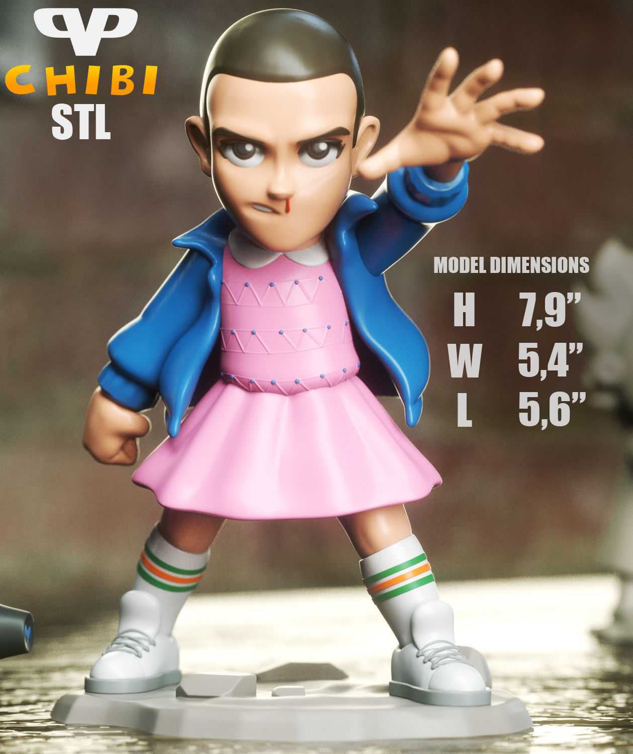 Stranger Things Eleven Chibi STL for 3D Printing ChibiSTL 3DXM 3D model ...