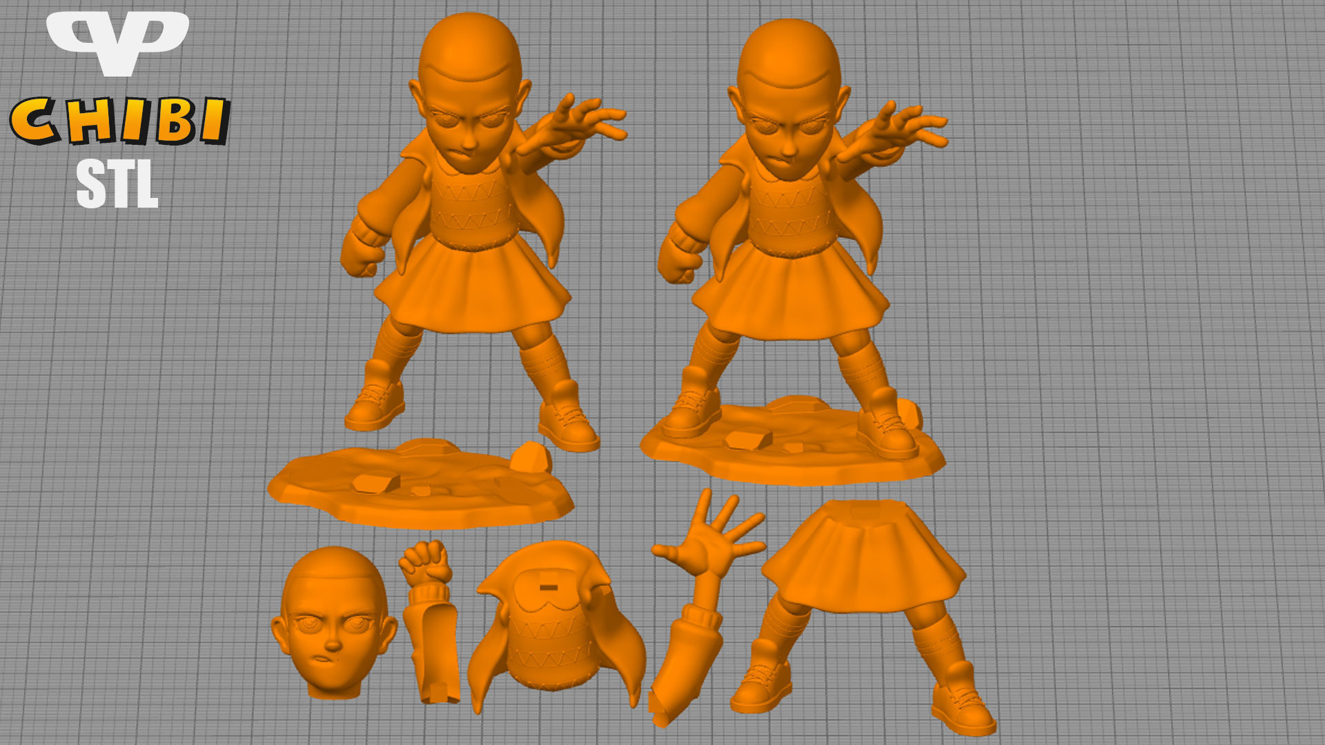 Stranger Things Eleven Chibi STL for 3D Printing ChibiSTL 3DXM 3D model ...