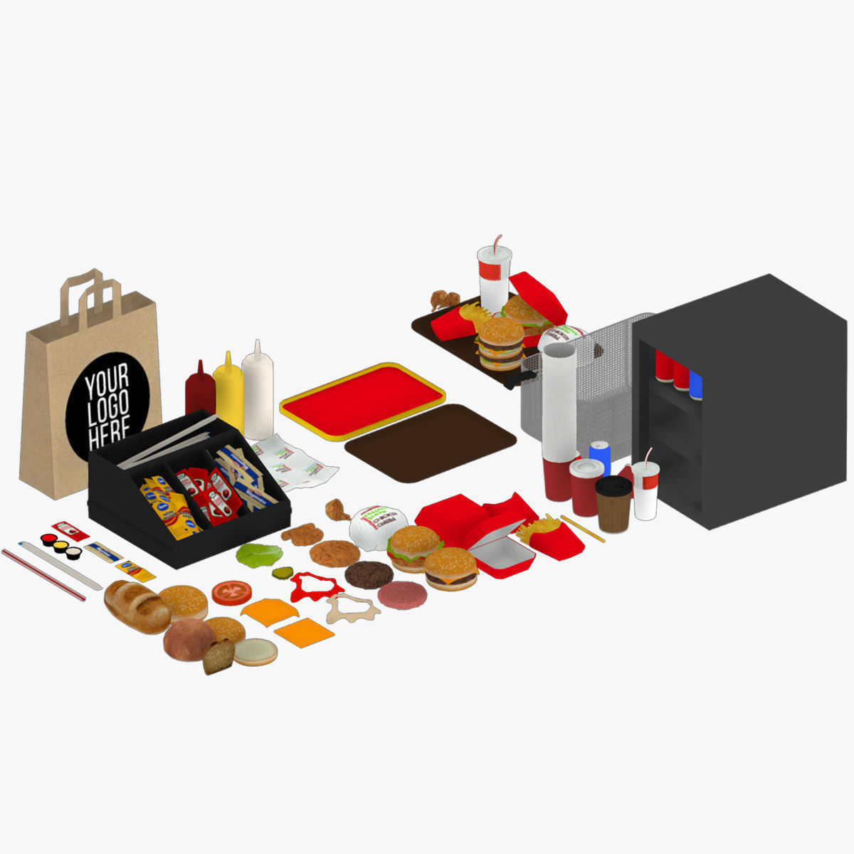 3D model Modular Hamburger Fastfood Package 3D VR / AR / low-poly ...