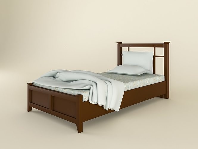 Brown Single Bed free 3D model | CGTrader