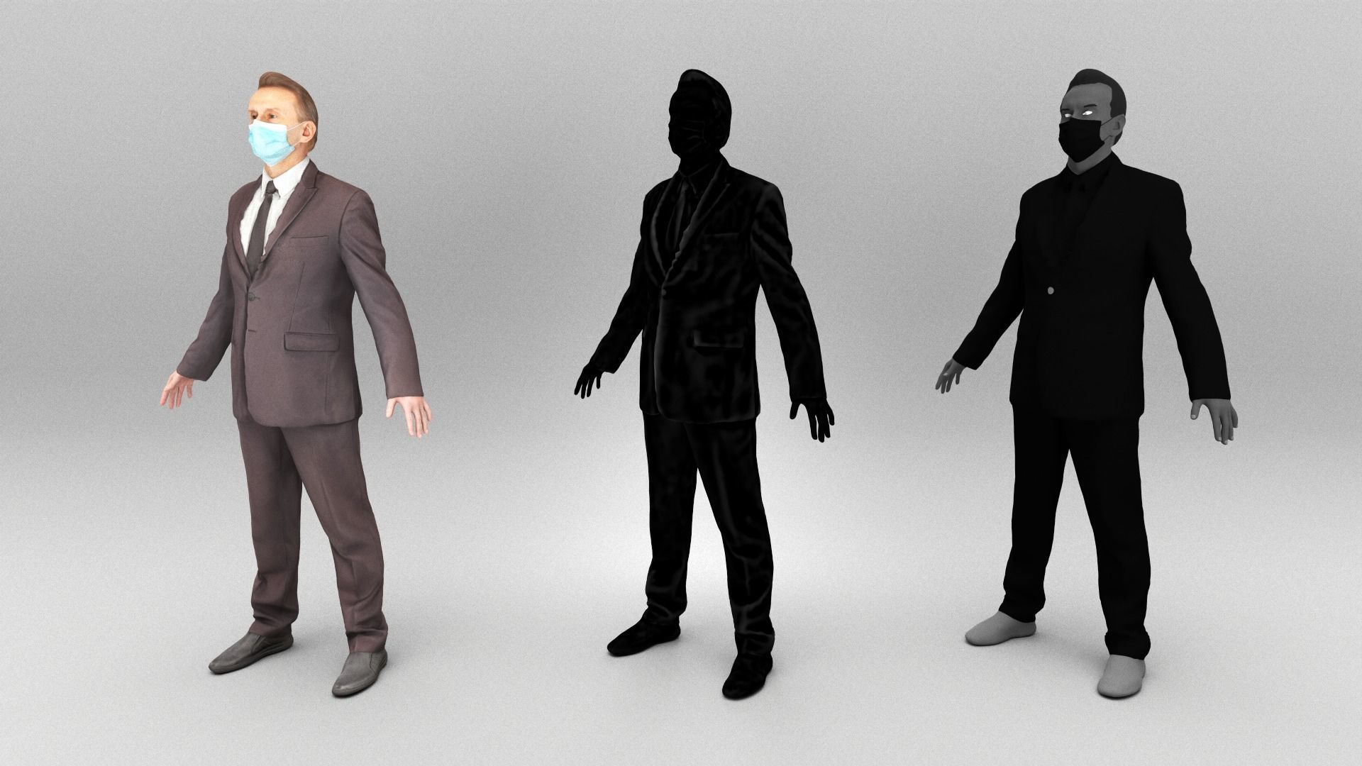 3D model Man in suit and face mask in A-pose 378 VR / AR / low-poly ...