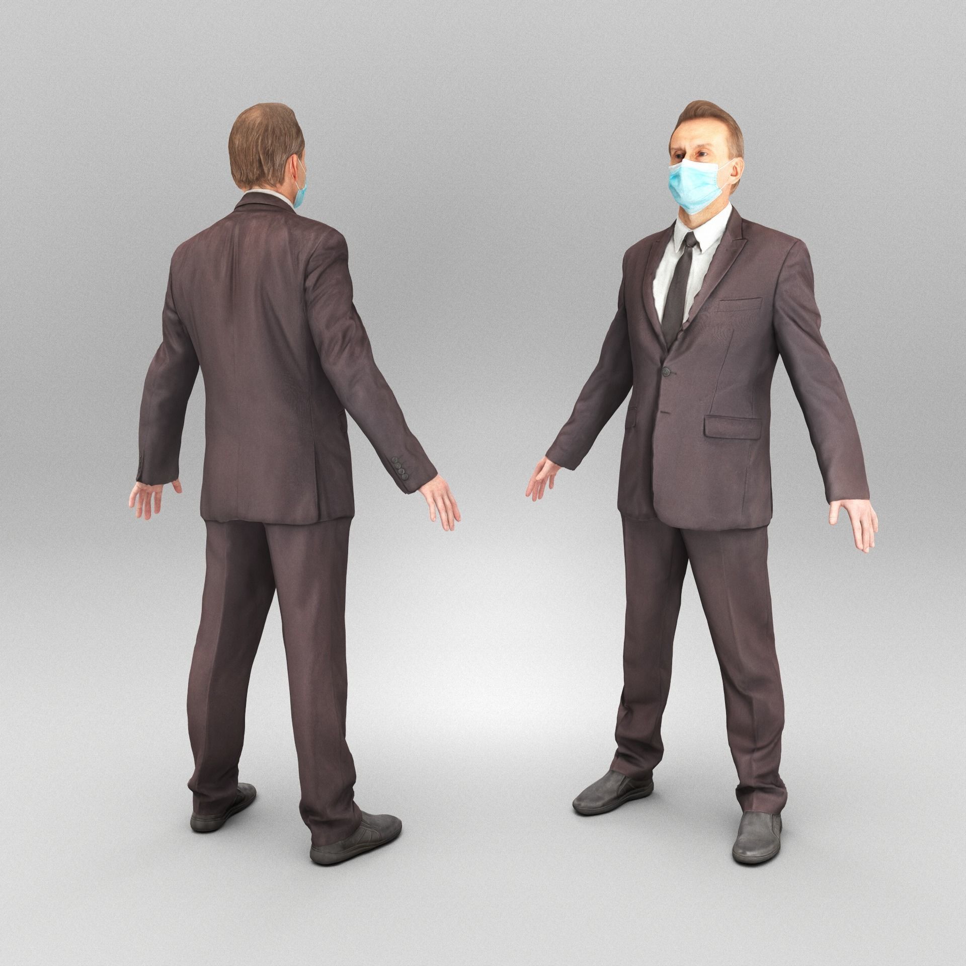 3D model Man in suit and face mask in A-pose 378 VR / AR / low-poly ...