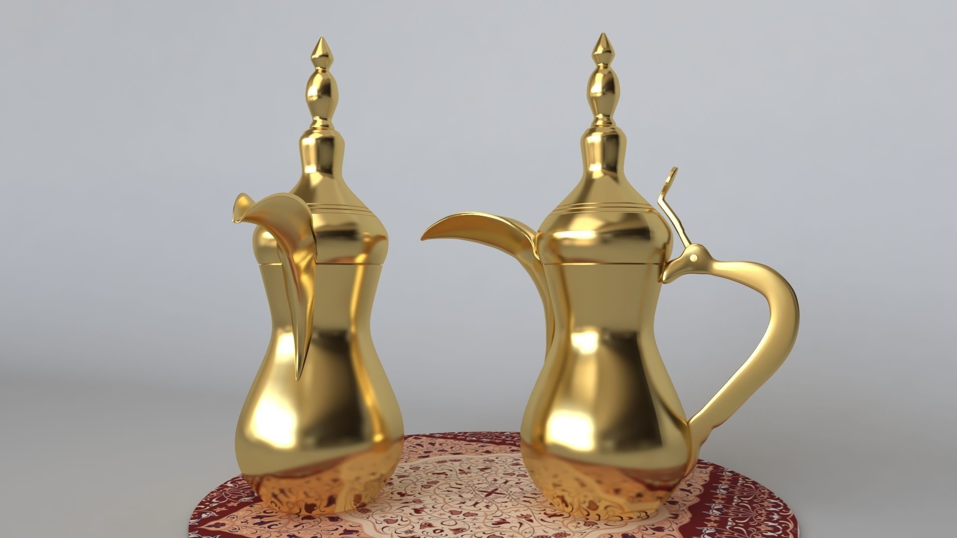 Dallah two golden coffee pots on table 3D model | CGTrader