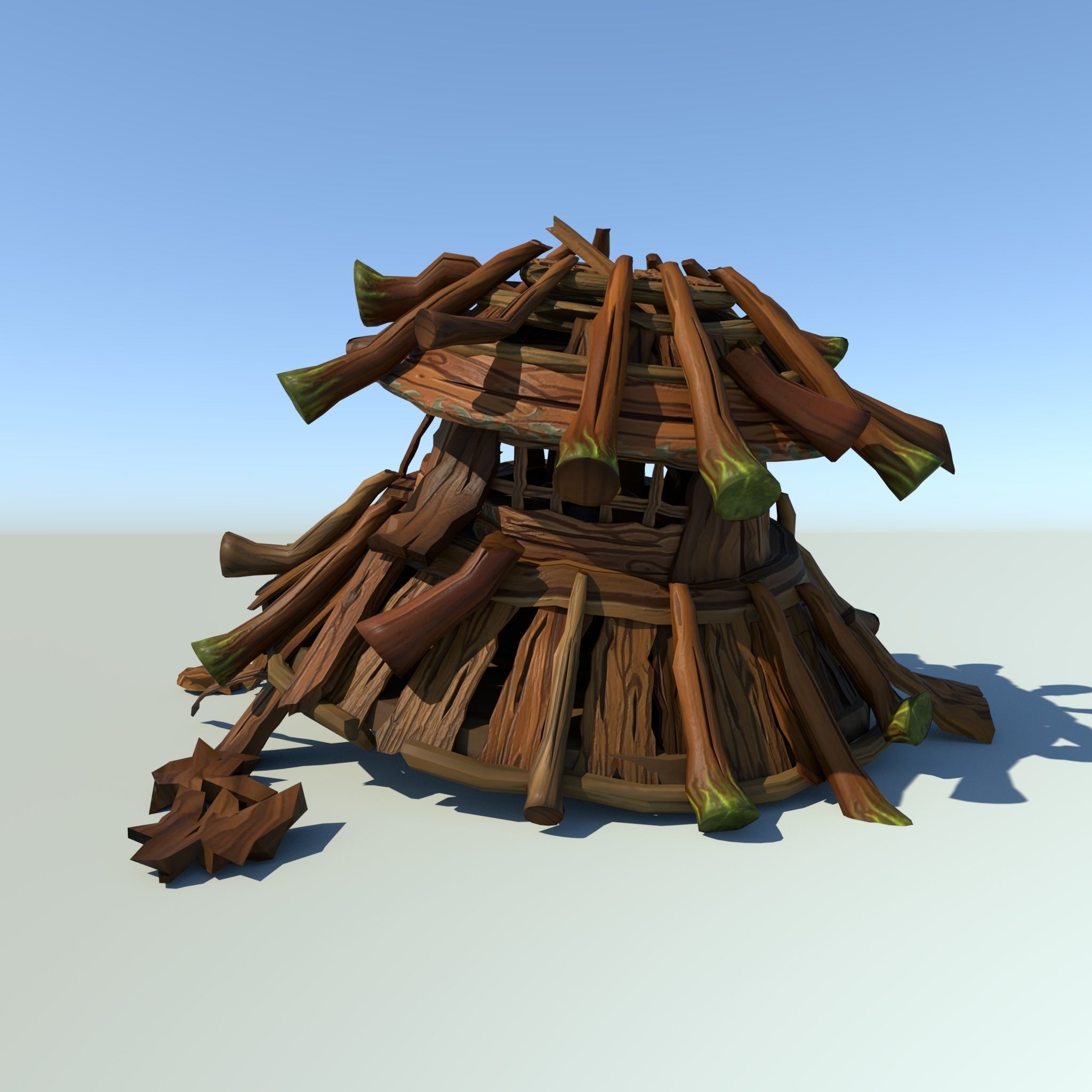 Cartoon Wooden House Log Cabin Frame collapse temple blockhouse 3D ...