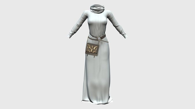 3D model Female Space Monk Robe With Optional Book Belt Accessory VR ...
