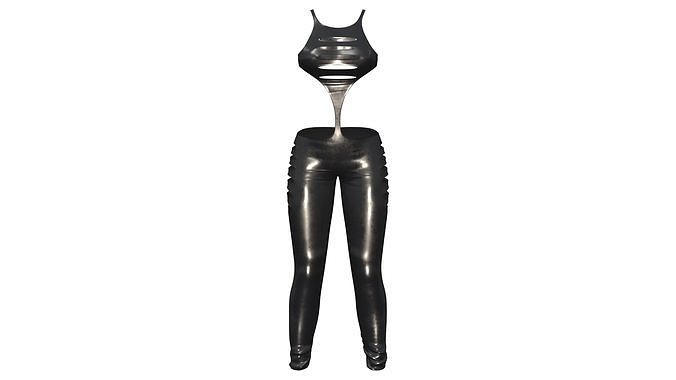 3D model Black Shiny Leather Razor Cut Out Jumpsuit VR / AR / low-poly ...
