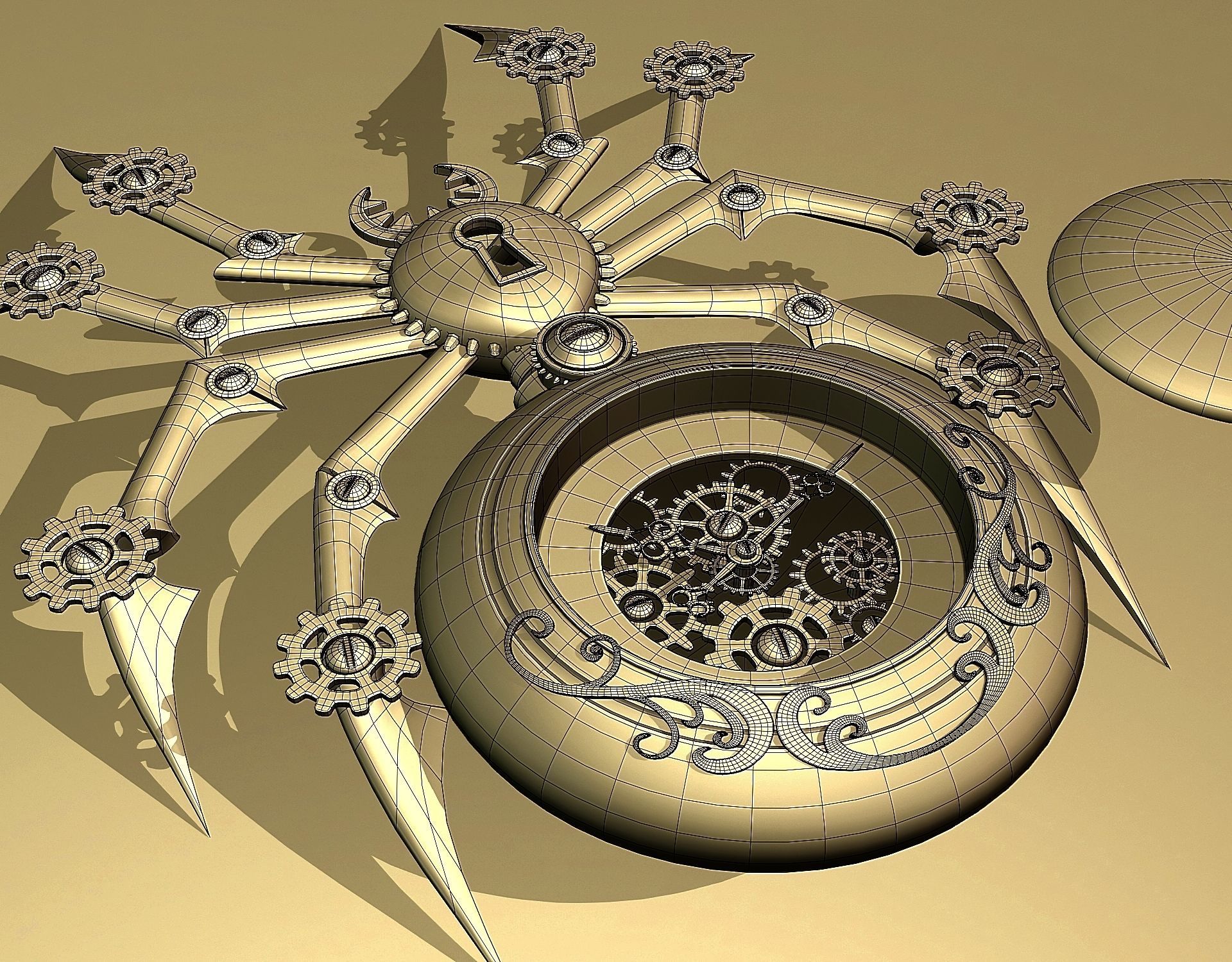 Steampunk spider brooch-clock free 3D model | CGTrader