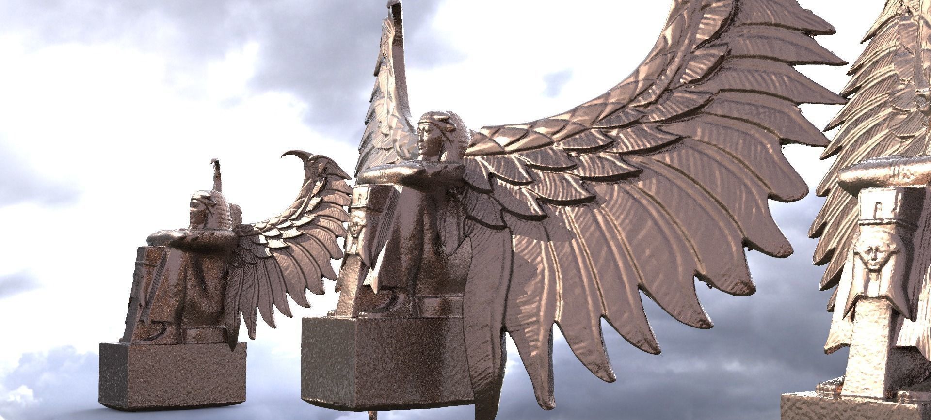 Egyptian Winged Deity Statue 3 designs 3D model | CGTrader