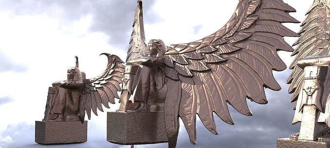 Egyptian Winged Deity Statue 3 designs 3D model | CGTrader
