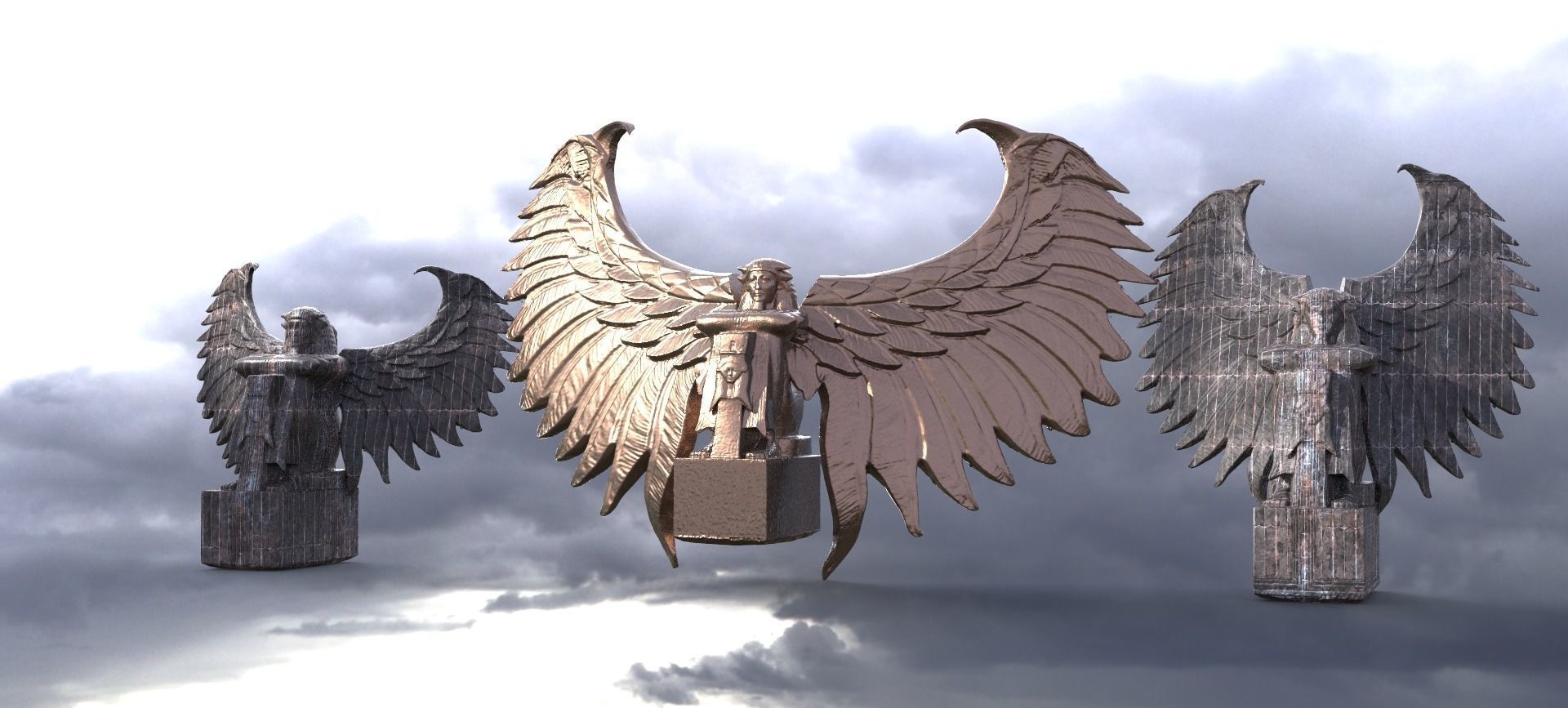 Dark Egyptian Winged Deity Statue 3 designs 3D model | CGTrader