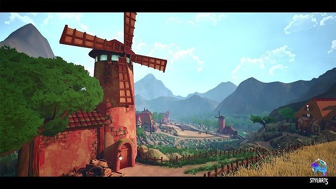 3D model Stylized Windmill Valley VR / AR / low-poly | CGTrader