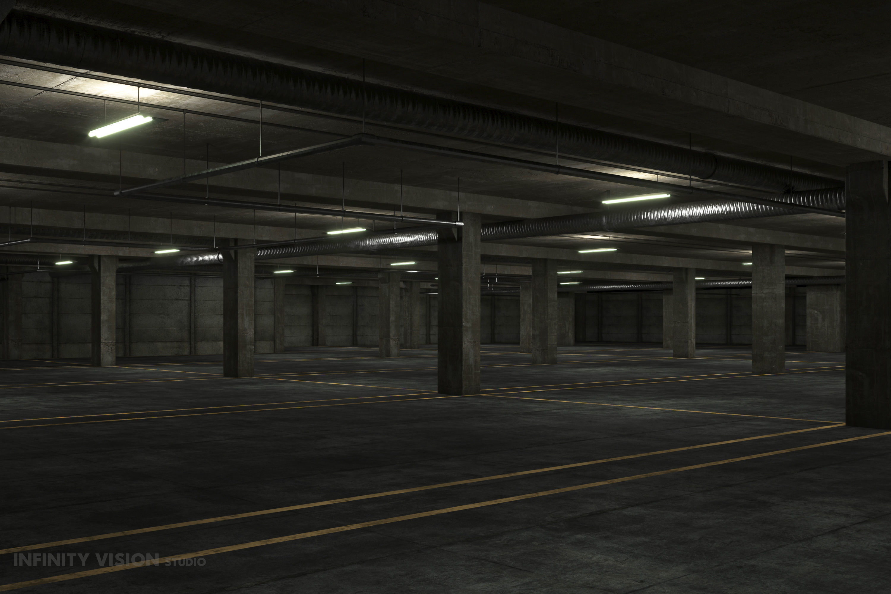 3D model basement low poly underground parking VR / AR / low-poly ...