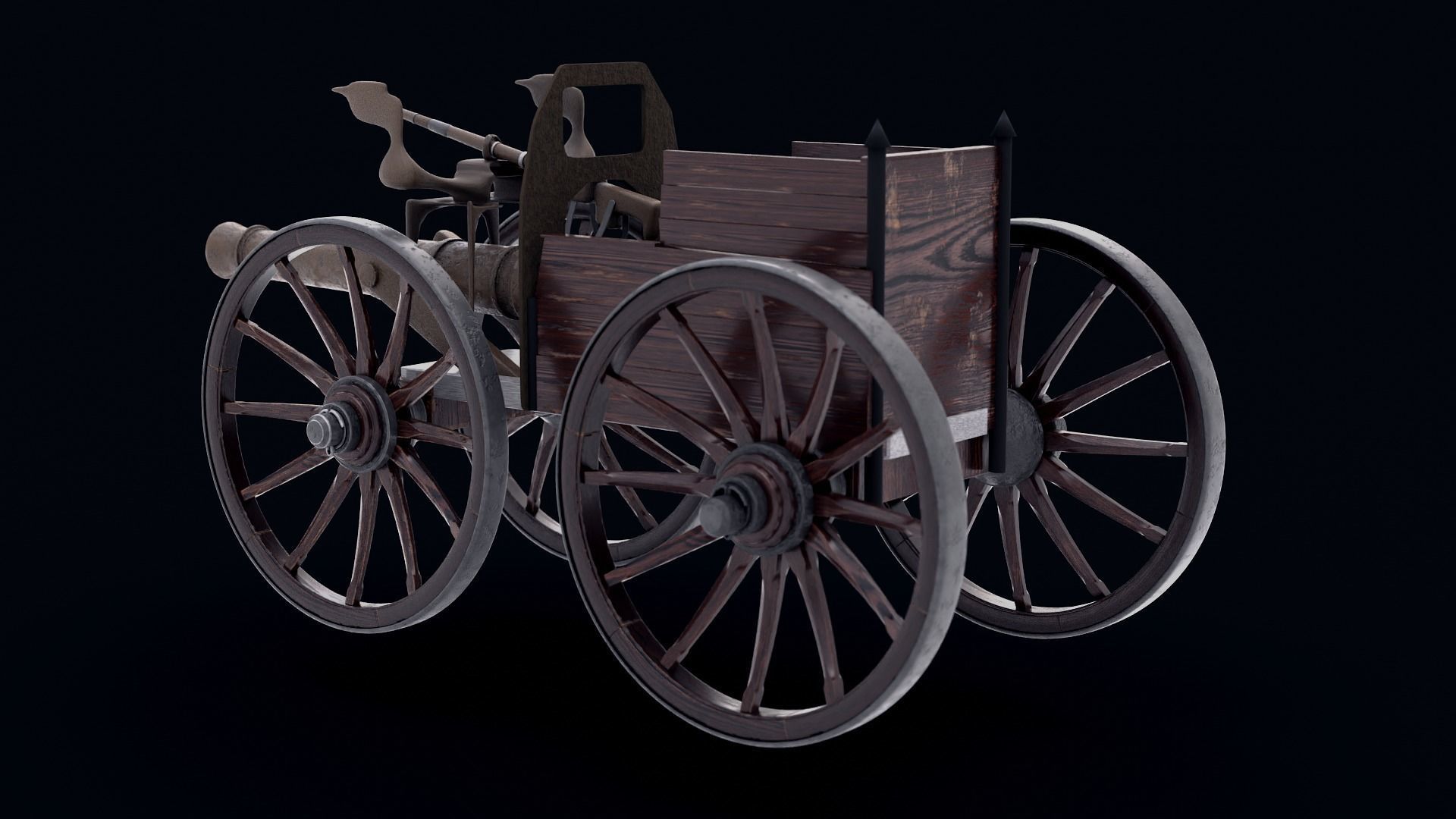 The old carrier cannon cart with barrel and gun 3D model | CGTrader