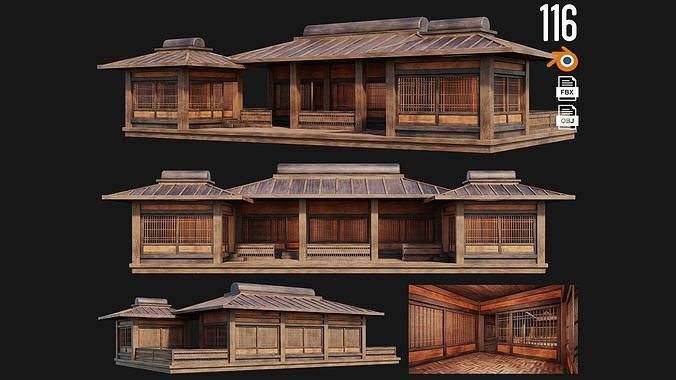 3D model Old Japanese House Building 4K Textures GameReady 116 VR / AR ...