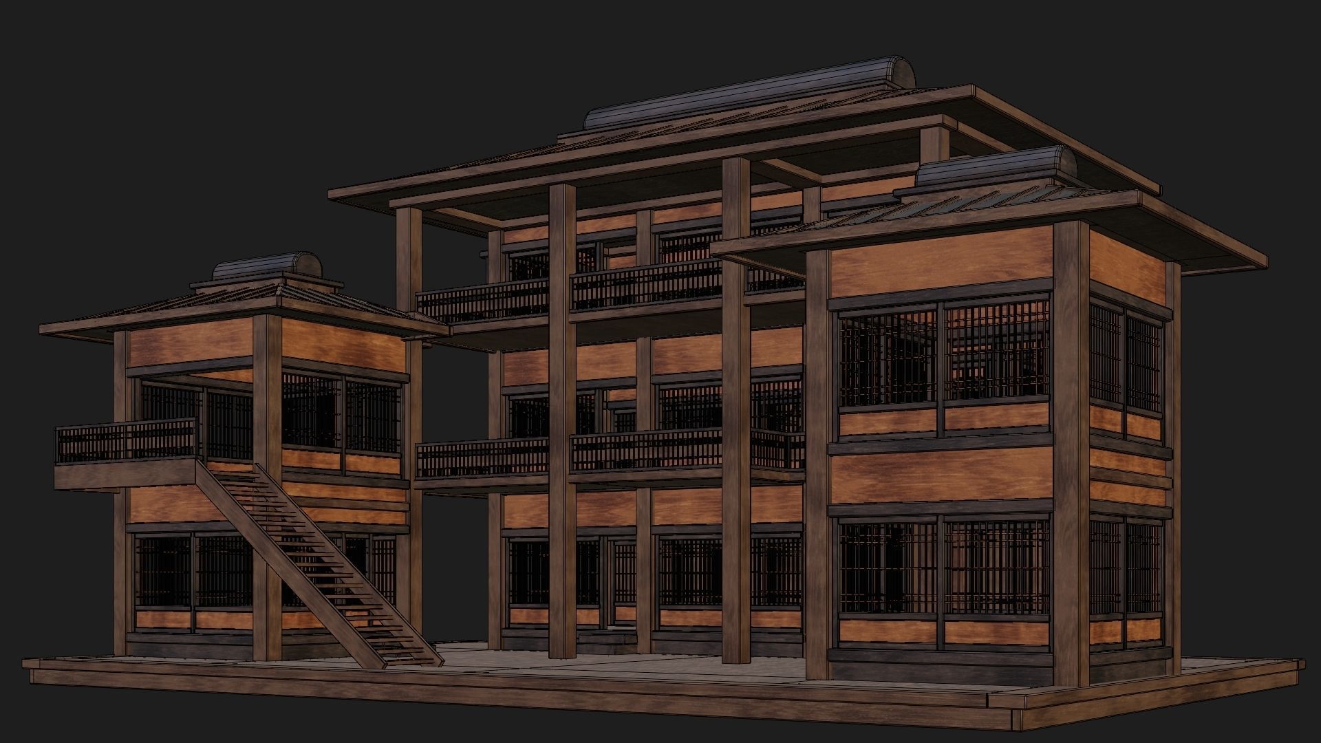 3D model 4 Old Japanese Building Pack 4K Textures GameReady 113 to 116 ...