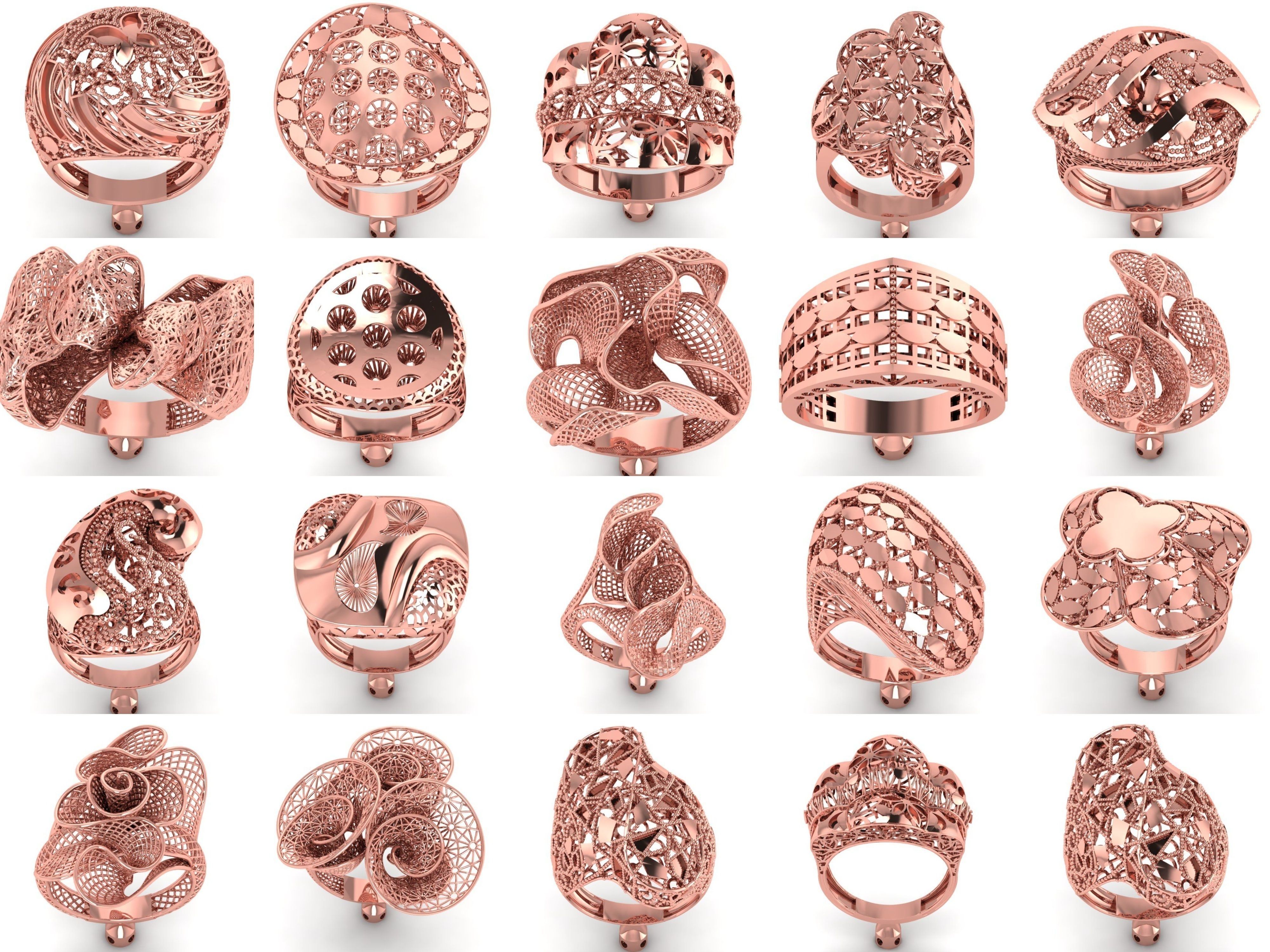 207 Vintage Filigree Rings STL OBJ FBX Render Details Collection | CGTrader
