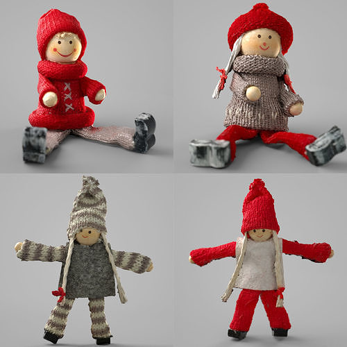 3D model Wooden Decorative Doll Figure - 4 Pack VR / AR / low-poly ...