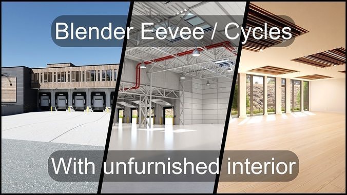 3D model Modern unfurnished warehouse with office for Blender VR / AR ...