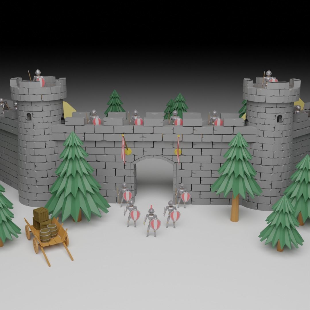 3D model Fortress Low-poly 3D model knight holding sword VR / AR / low ...