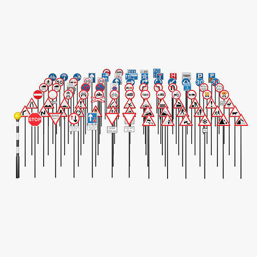 3D model 95 UK Traffic Road Signs Pack VR / AR / low-poly | CGTrader