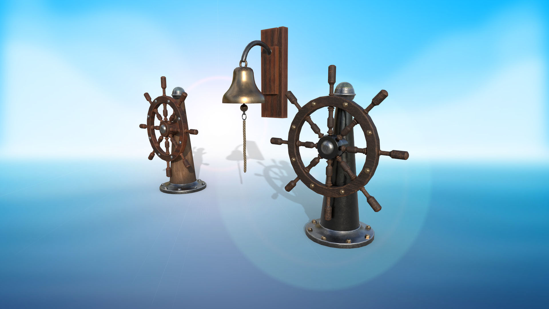 3D model Vessel Wheel for sea ship and bell PBR game ready VR / AR / low-poly | CGTrader