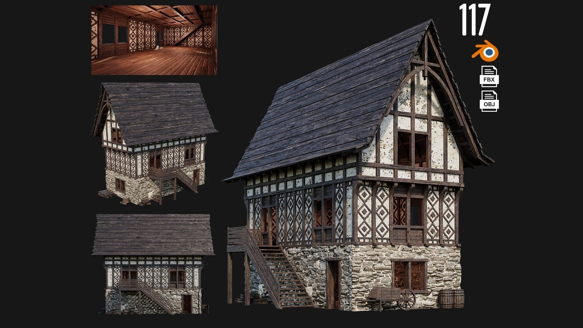 3D model 4 Old Medieval Building Pack 4K Textures GameReady 117 to 120 ...