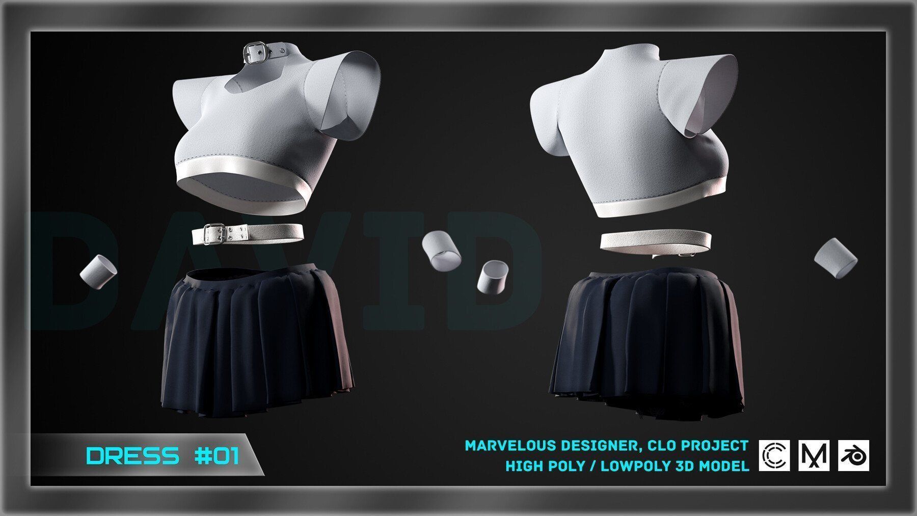 3D model Dress 01 Marvelous Designer CLO project VR / AR / low-poly ...