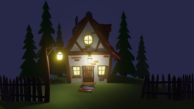 Low Poly House cottage on hill free VR / AR / low-poly 3D model | CGTrader