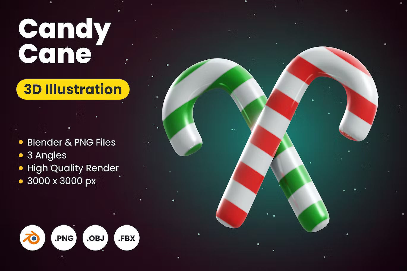 3D Christmas Candy Cane Illustration free 3D model | CGTrader