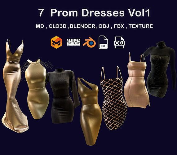 7 Prom Dresses Vol1 3D model | CGTrader